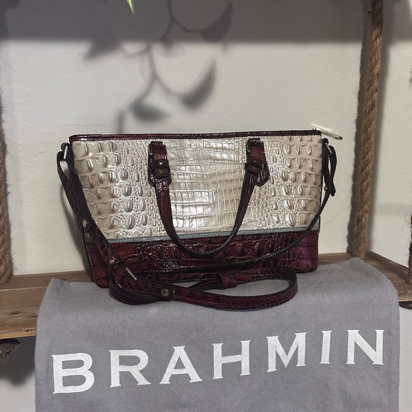 Brahmin | Bags | Brahmin Ivory Blue Pecan Asher Crossbody Or Shoulder ...